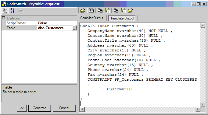 Sql update codesmith generator template - aslpersonal